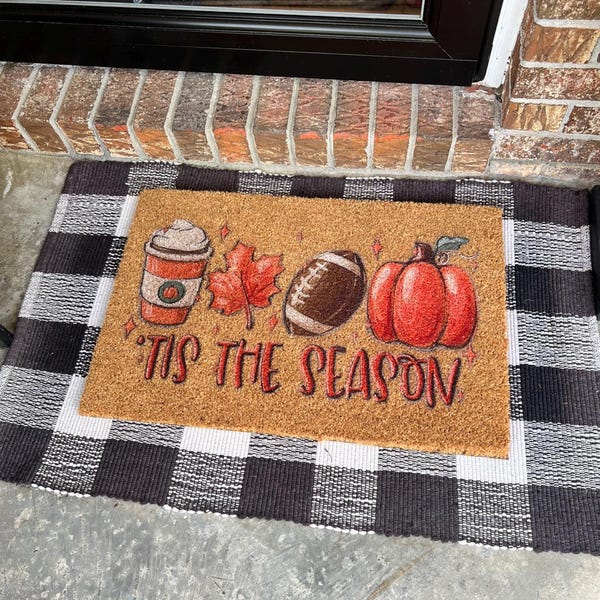 Fall Doormat, Tis the Season Doormat, Fall Decor, Football, Fall Coffee ...