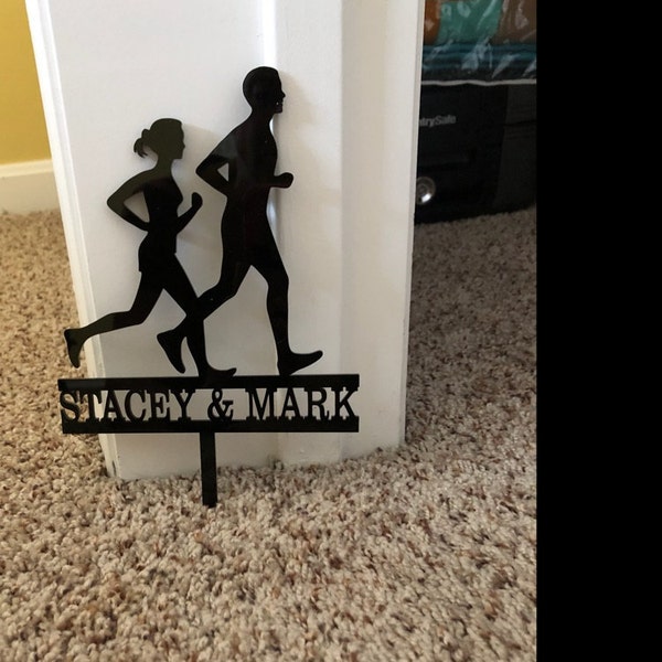 Wedding Cake Topper Runner Running Couple FREE Personalization Laser ...