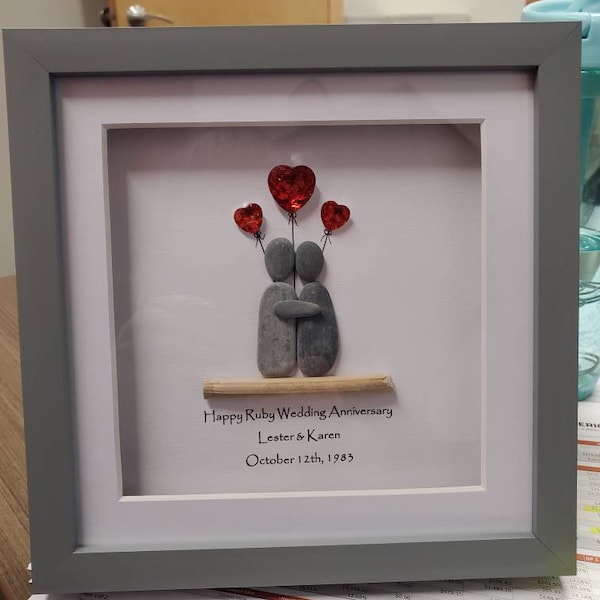 Ruby Wedding Anniversary Pebble Frame,personalised 40th Anniversary ...