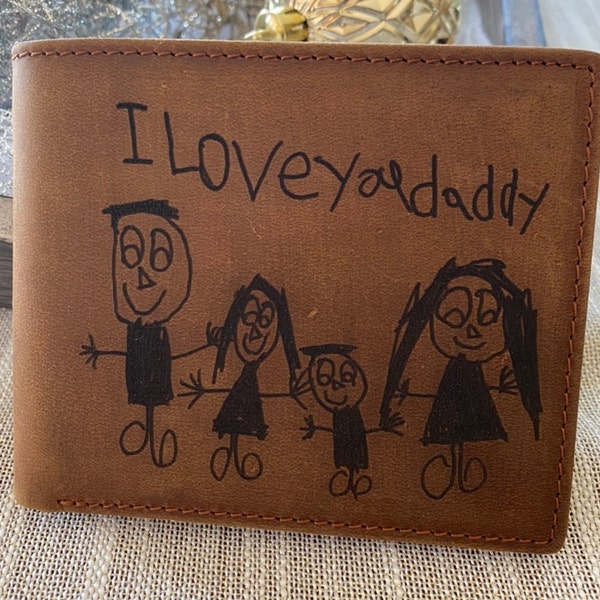 Customize Wallet, Kid Drawing Wallet, Dad Wallet, Engraved Husband Gift ...