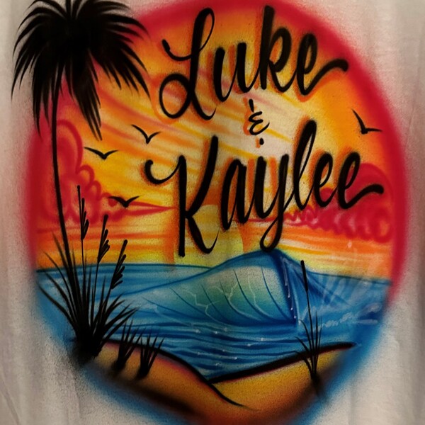 Airbrush T-shirt - Beach Scene - Airbrushed T-shirt - Name ...