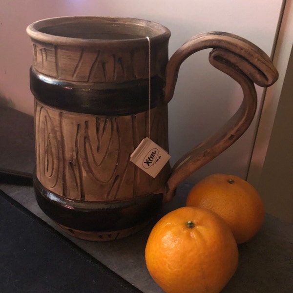 Large Beer Mug: Handmade Rustic Pottery, Wood Keg Style - Etsy