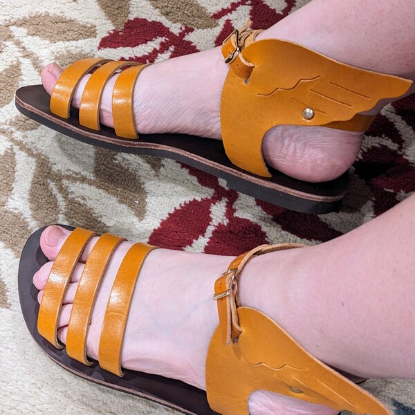 Greek Style Sandals Red Leather Closed Toe Flat Sandals Quality ...