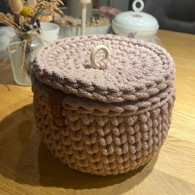 XXL Crochet Basket, Jumbo Bobbiny Round With Wooden Base Crocheted in a ...