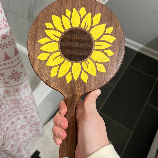 Painted Engraved Sunflower Wood Hand Mirror - Etsy