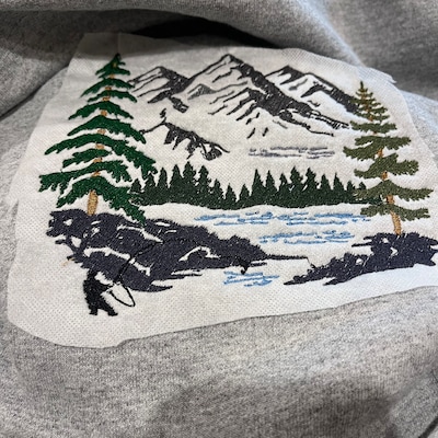 Forest Pine Trees and Mountains Lake Embroidery Design. Machine ...