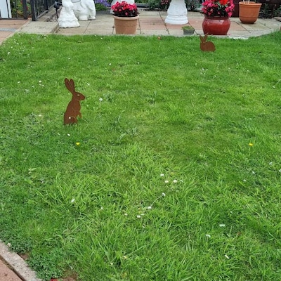 Rusty Metal Rabbits Garden Ornaments Art Rabbit Gift Steel Bunnies ...