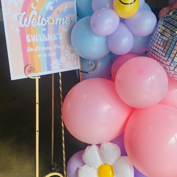 Editable Groovy Party Decor Welcome Sign Daisy Groovy Rainbow Green ...