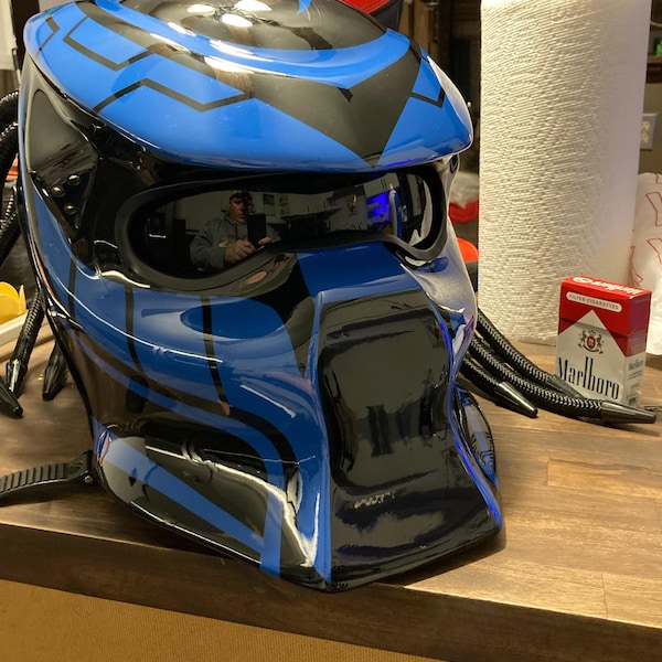 Great Custom Predator Motorcycle Helmet Blue Water (DOT and ECE ...