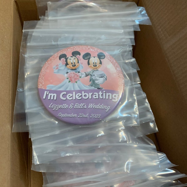Disney Inspired Celebration Buttons, Custom Rose Gold Disney Wedding ...