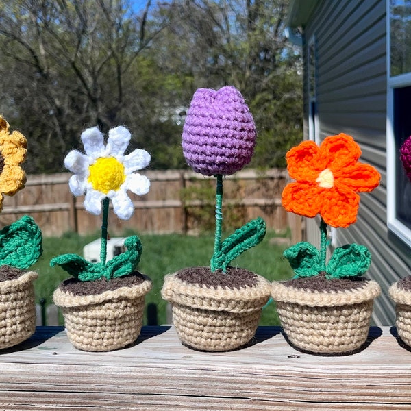 Flower in a Pot Crochet PATTERNS Set; 5 Crochet Flower Patterns PDF ...