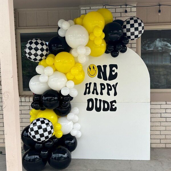 One Happy Dude PNG SVG, First Birthday SVG, Retro Wavy Text, Happy Face ...