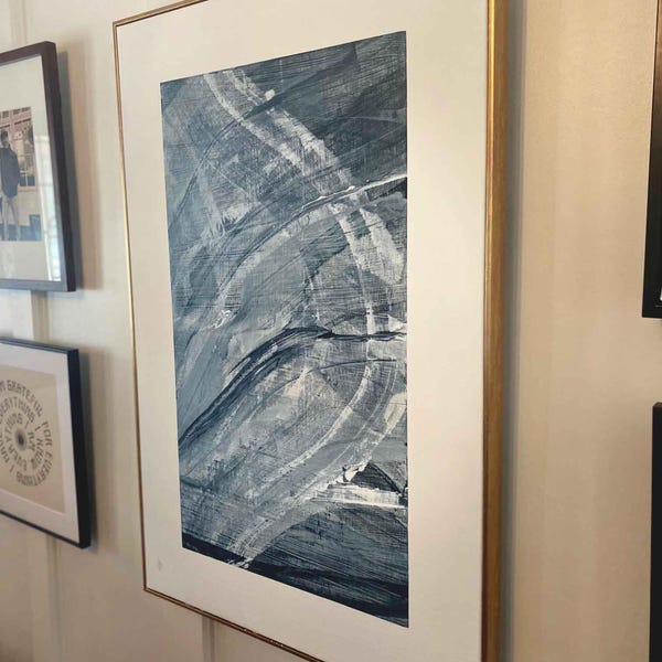 Original Transitional Art in Gold Antique Frame Vintage Abstract Art Transitional Living Room ...