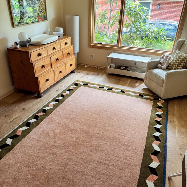 Hand-knotted Geometric Rug Black Brown Wool Boho Large Area Rug Flat ...