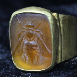 Roman Art Handmade Bee Glass Intaglio Ring, 925K Solid Sterling Silver ...