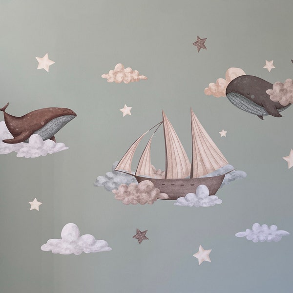 STARDUST Stars and Moon Wall Decal / Whales Animals Set / Nursery Art ...