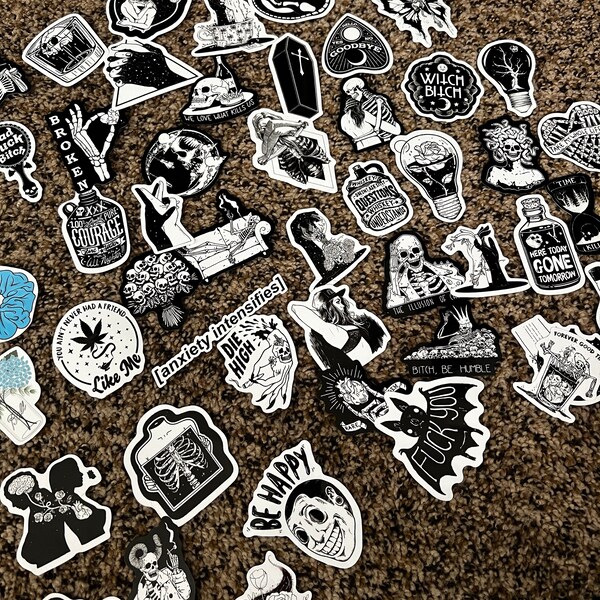 50 Gothic Skull Black and White Cool Laptop Stickers Dark Tattoo Goth ...