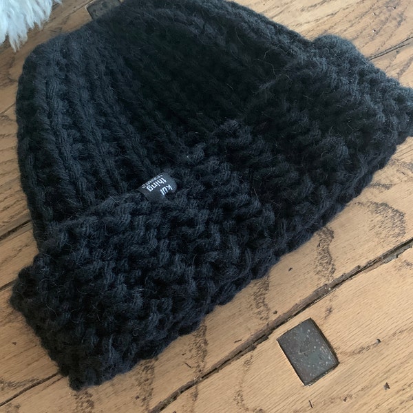 Wool Chunky Knit Cuffed Hat, Hand Knit Hat, Warm Winter Toque Hat ...