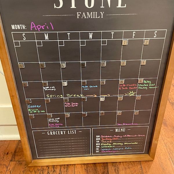 Chalkboard Calendar Dry Erase, Personalized Family Calendar, Modern ...
