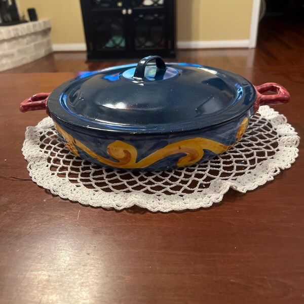 Very Large and Very Deep Rustic White and Red Trimmed Enamelware Basin ...