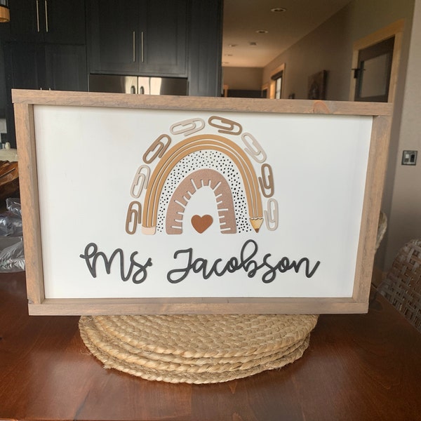 Rainbow Teacher Name Sign the Suburban Farmhouse - Teacher Name Sign ...
