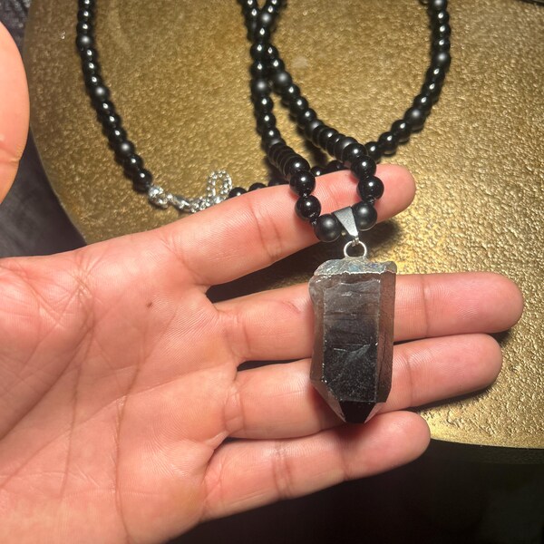 Men's Protection Necklace Big Raw Tiger Eye Pendant Beads Necklace ...
