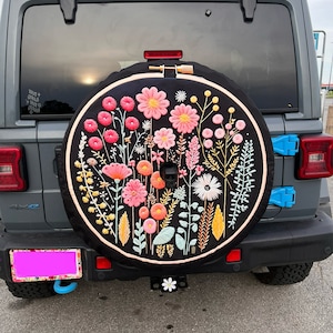 Faux Embroidery Spare Tire Cover, Floral Tire Cover, Unique Spare Tire ...
