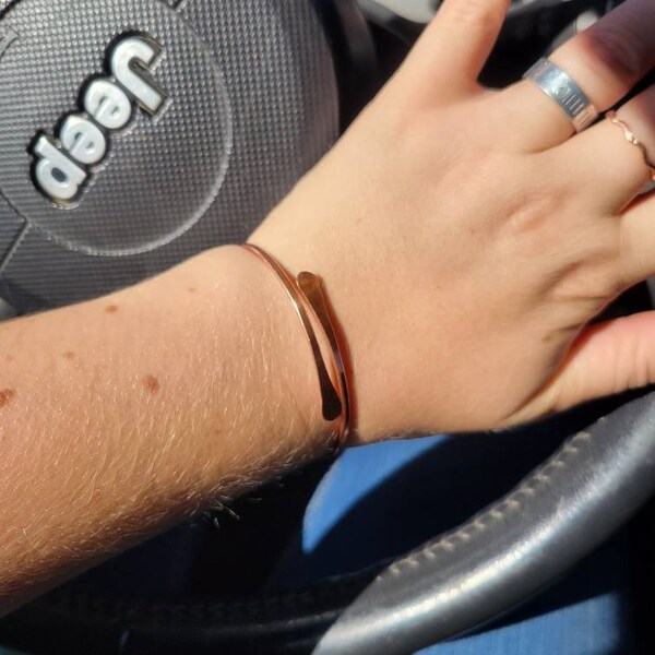 Dainty Copper Bracelet, Minimalist Jewelry, Adjustable Paddle Bangle, Wrap Bracelet, Boho ...