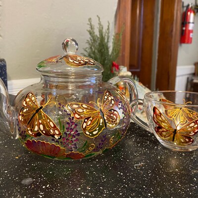 Birthday Butterfly Gift, Personalized Butterflies Tea Set, Teapot With ...