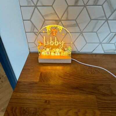 Personalised LED Animal Lamp, Kids Night Light Gift, Safari Jungle ...