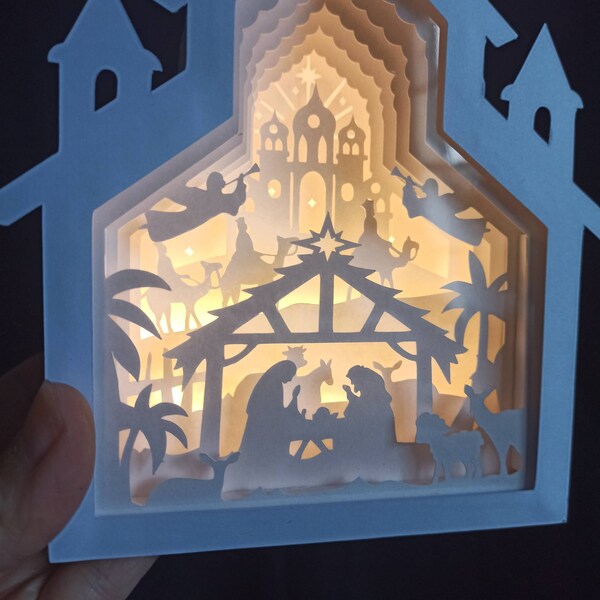 Pack 3 Nativity Scene Church Shadow Box PDF, SVG Light Box for Create ...