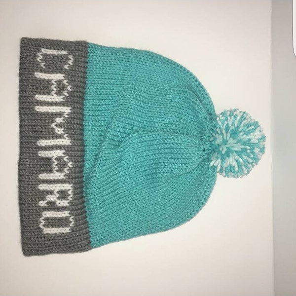 Personalized Knit Beanie With Large Text and Medium Pom Made to Order ...