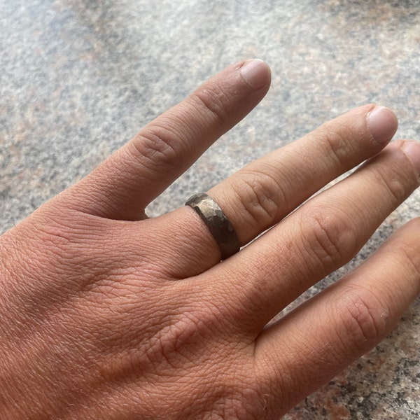 Oxidized Titanium Wedding Ring | Hand Forged | Hammered Ring | Rustic ...