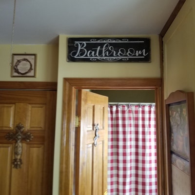 Farmhouse Bathroom Sign / Rustic Hand Painted Wall Decor / Distressed ...