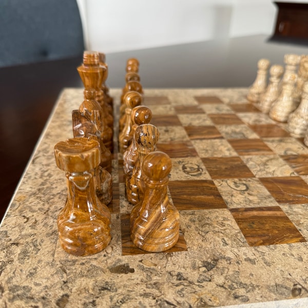 Black and Fossil Coral Chess Set Marble Chess Set Gifts for Him Luxury ...