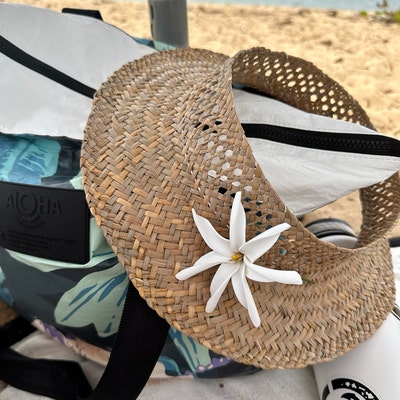 Green Lauhala Hat // hawaiian Style Crownless Hat // Unisex Straw Hat ...