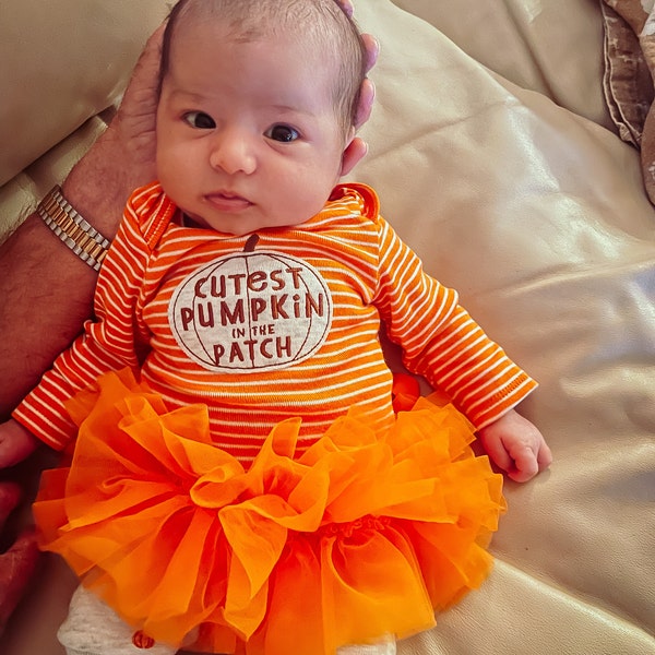 Baby Girl Ruffle Bottom Tutu Bloomer & Headband Set in Orange - Newborn ...