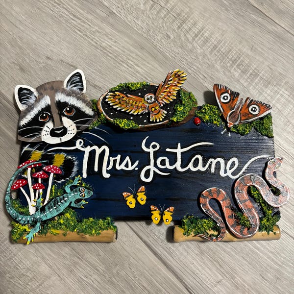 Opossum Sign With Turtle and Moth - Etsy