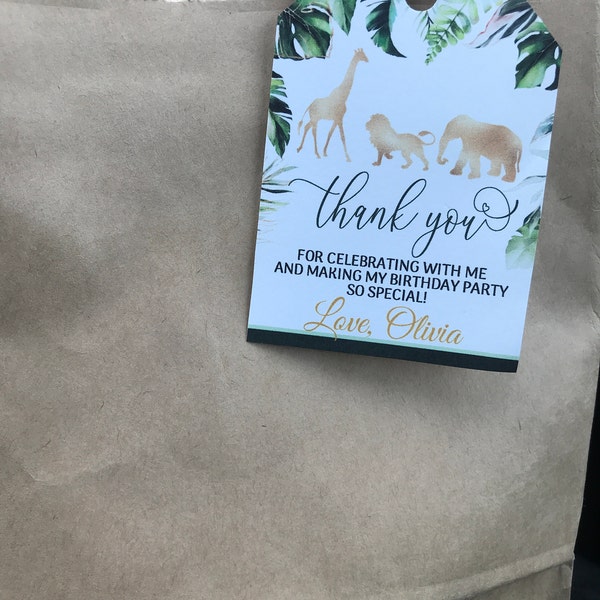 EDITABLE Gold WILD Animals Favor Tag, Printable Jungle Favor Tags ...