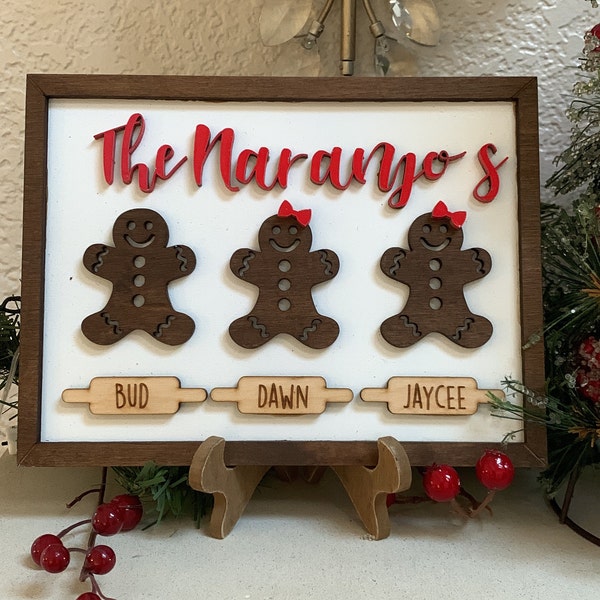 Gingerbread Family Sign, Christmas Home Decor, Personalized Gingerbread ...