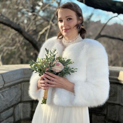 Ivory Faux Fur Coat, Ivory Fur Jacket, Bridal Fur Coat, Faux Fur Bolero ...