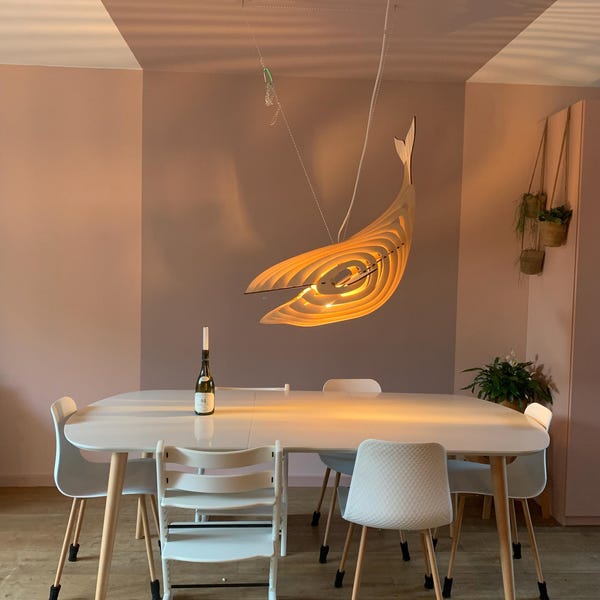 WHALE - Ceiling Chandelier. Handmade Nursery Night Light. Wooden ...