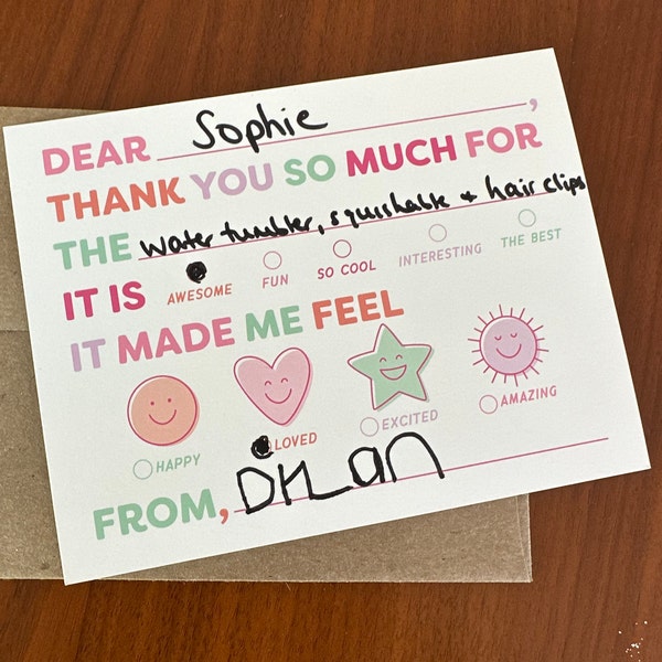 Adorable Kids' Emotion Fill-in Thank You Cards: Pink Birthday & Gift ...