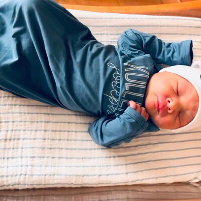 Newborn Boy Hospital Outfit, Baby Boy Personalized Knotted Gown, Navy ...