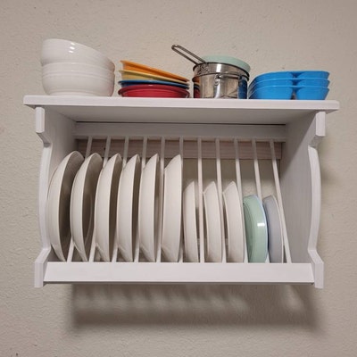 Handcrafted Wooden Wall Mounted Plate Rack / Standing Counter Plate ...