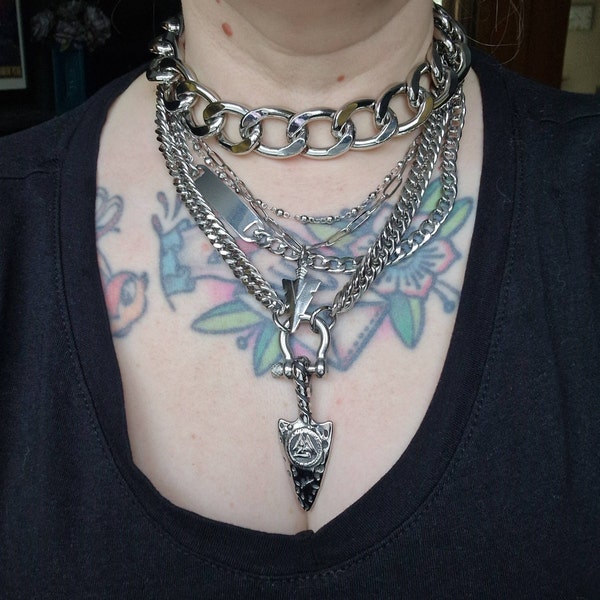 Layered Multi Strand Chunky Chain Gothic Choker Collar Necklace Set ...