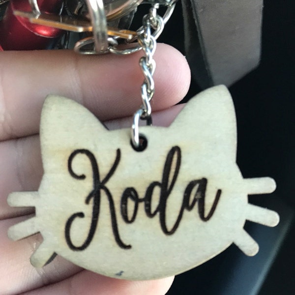 Personalized Cat Keychain, Custom Keychain, Engraved Wood Keychain ...