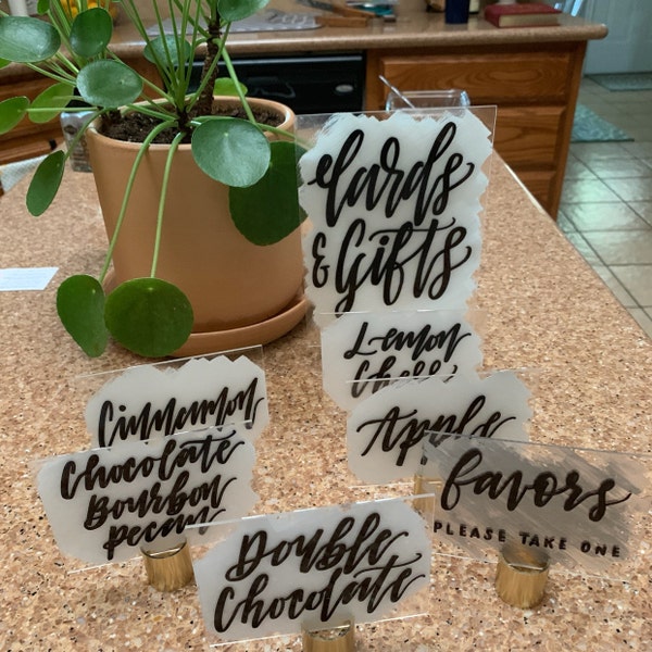 Acrylic Brush Stroke Buffet and Dessert Table Signs, Painted Back Clear ...