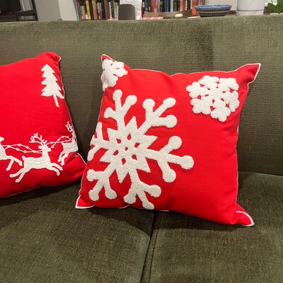 Embroidered Snowflake Throw Pillow Cover, Christmas Pillow, Holiday ...