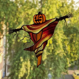 Halloween Stained Glass Scarecrow Pumpkin Decor Scary Halloween ...